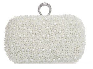 snowskite women's luxury full pearls kiss lock evening bag prom wedding clutch purse ivory