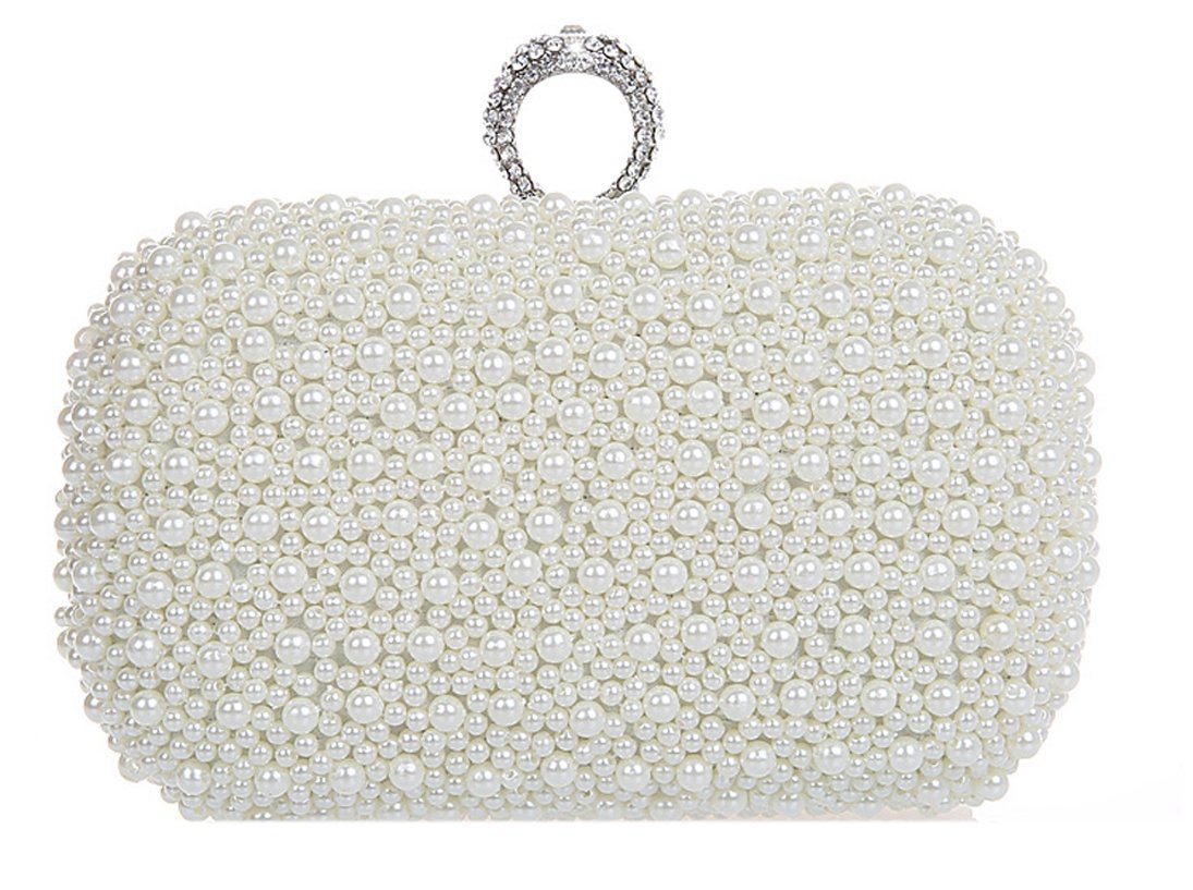 Snowskite Women's Luxury Full Pearls Kiss Lock Evening Bag Prom Wedding Clutch Purse Ivory