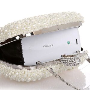 Snowskite Women's Luxury Full Pearls Kiss Lock Evening Bag Prom Wedding Clutch Purse Ivory