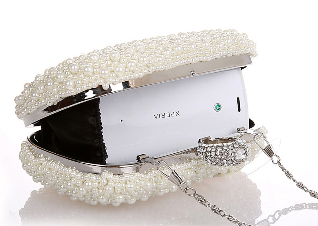 Snowskite Women's Luxury Full Pearls Kiss Lock Evening Bag Prom Wedding Clutch Purse Ivory