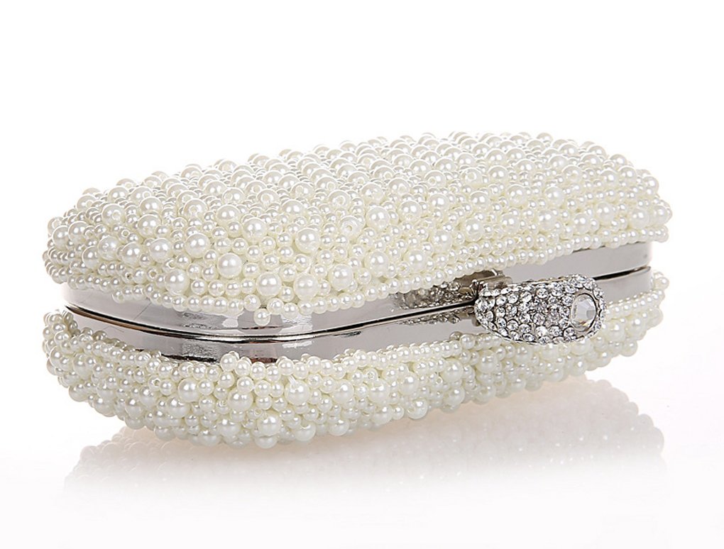 Snowskite Women's Luxury Full Pearls Kiss Lock Evening Bag Prom Wedding Clutch Purse Ivory