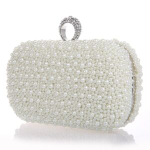 Snowskite Women's Luxury Full Pearls Kiss Lock Evening Bag Prom Wedding Clutch Purse Ivory