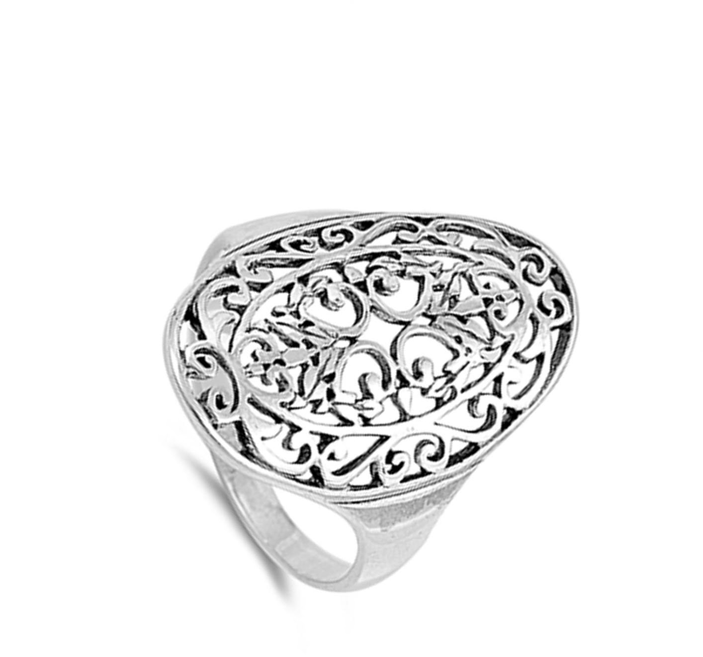 Cutout Filigree Design Ring New .925 Sterling Silver Band Size 11