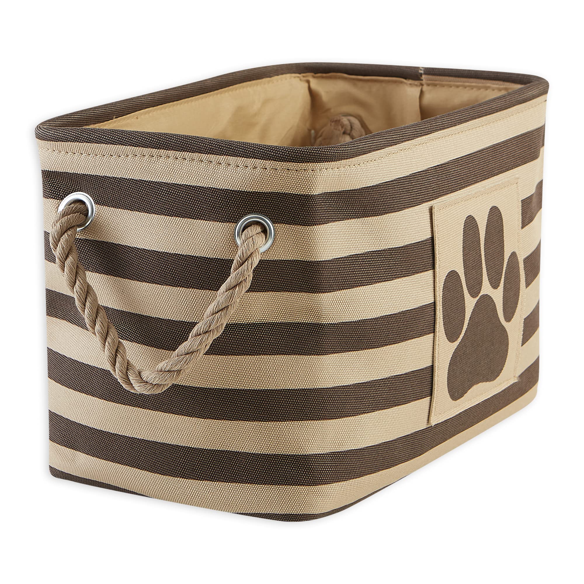 Bone Dry Pet Storage Collection Striped Paw Patch Bin, Small Rectangle, Brown