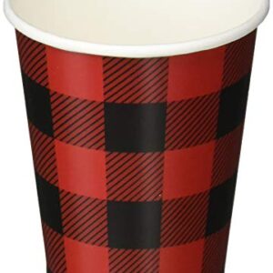 Creative Converting Plaid Paper Cups, 1 Count (Pack of 1), Red & Black