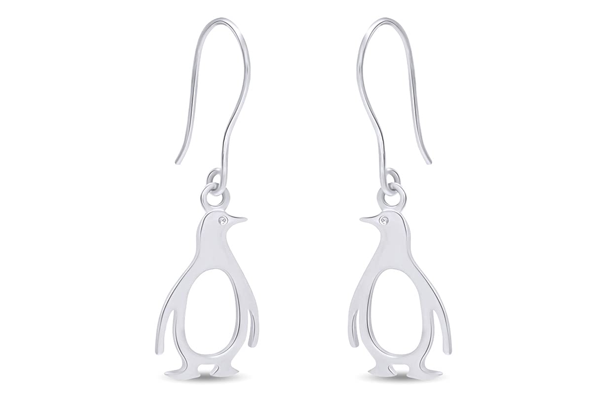 14k White Gold Over Sterling Silver Penguin Earrings Jewelry For Womens