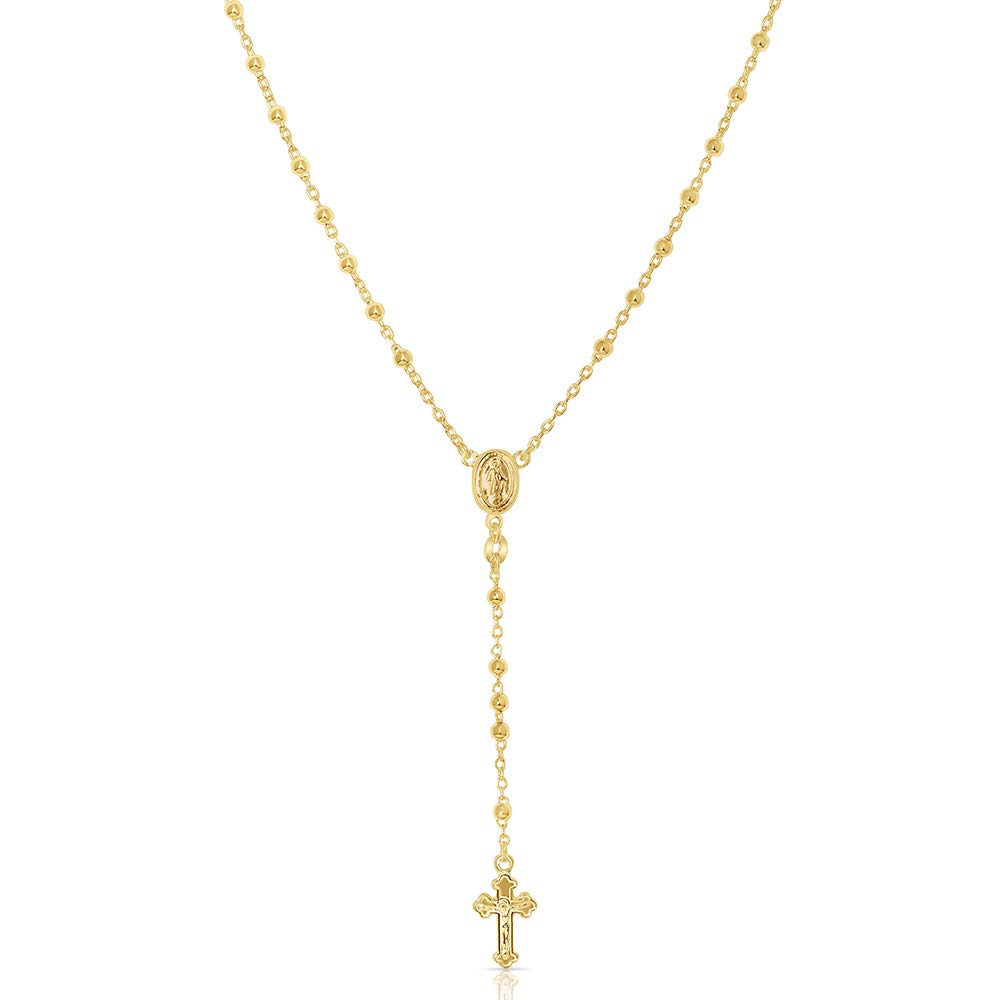 NYC Sterling Unisex Gold Plated Sterling Silver Rosary Charm Necklace (3MM-24 Inch)