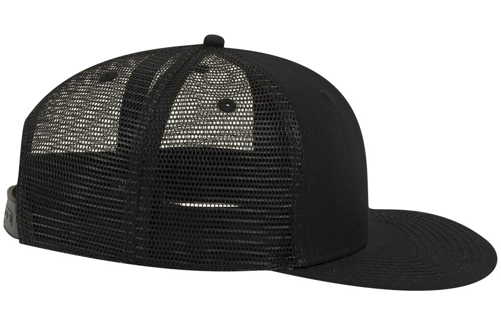 OTTO Square Flat Visor SNAP 6 Panel Mesh Back Trucker Snapback Hat - Black