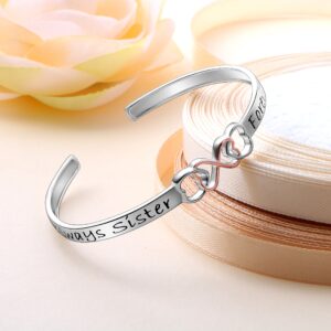 Two Tone 925 Sterling Silver "Always Sister Forever Friend" Infinity Love Bracelet 7 Inch, Friendship Gift for Women BFF Birthday Gift