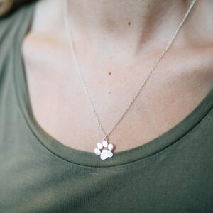 Paw Print Necklace, Paw Necklace, Dog Necklace, Dog Jewelry For Women, Dog Paw Necklace, Dog Pendant, Dog Necklaces For Women (Silver Tone)