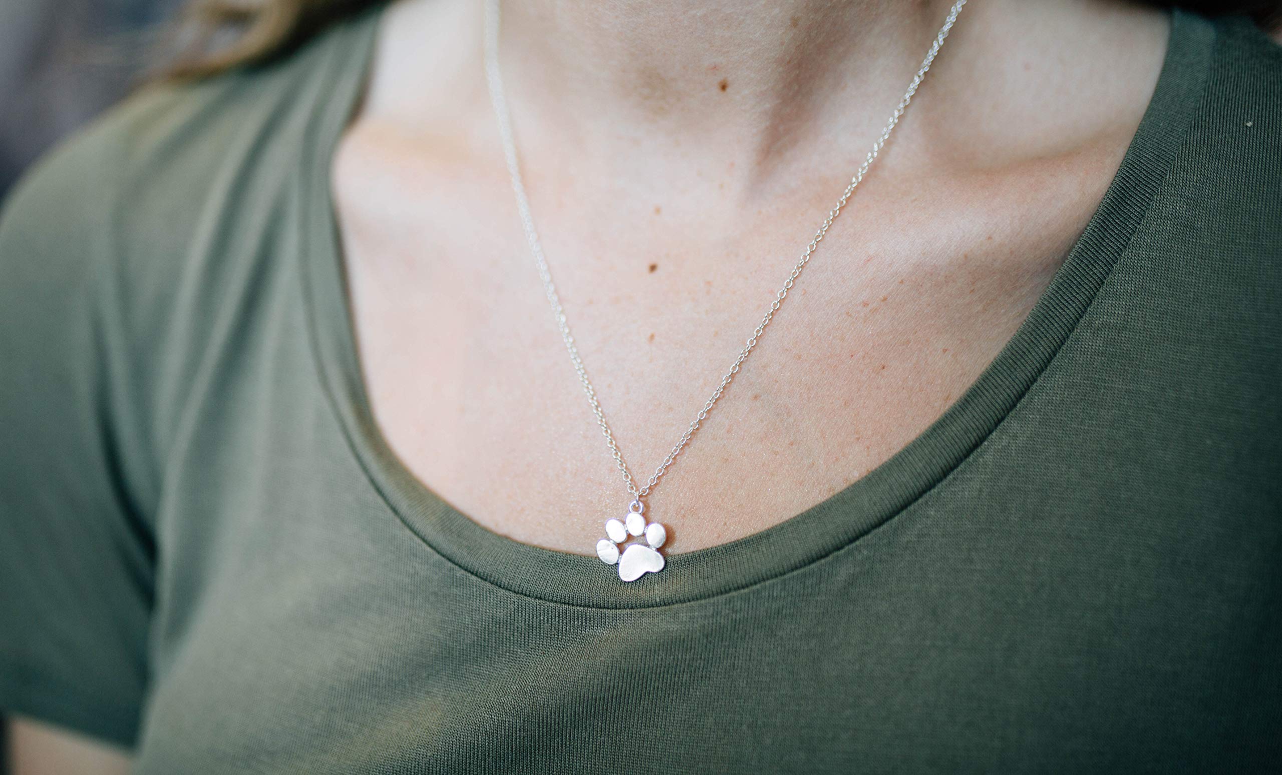 Paw Print Necklace, Paw Necklace, Dog Necklace, Dog Jewelry For Women, Dog Paw Necklace, Dog Pendant, Dog Necklaces For Women (Silver Tone)