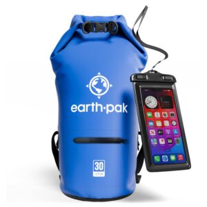 earth pak waterproof dry bag with zippered pocket - waterproof dry bag backpack keeps gear dry for boating, camping, fishing, beach drybag, kayak accessories - dry bags waterproof with phone case 10l