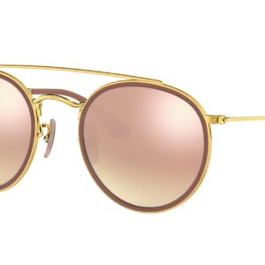 Ray-Ban RB3647N Double Bridge Round Sunglasses, Gold/Brown Gradient Mirrored Pink, 51 mm + 1