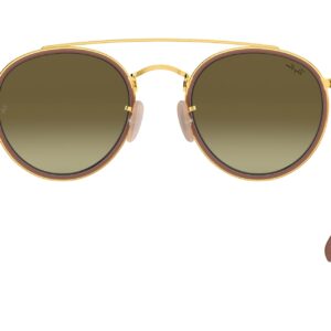 Ray-Ban RB3647N Double Bridge Round Sunglasses, Gold/Brown Gradient Mirrored Pink, 51 mm + 1