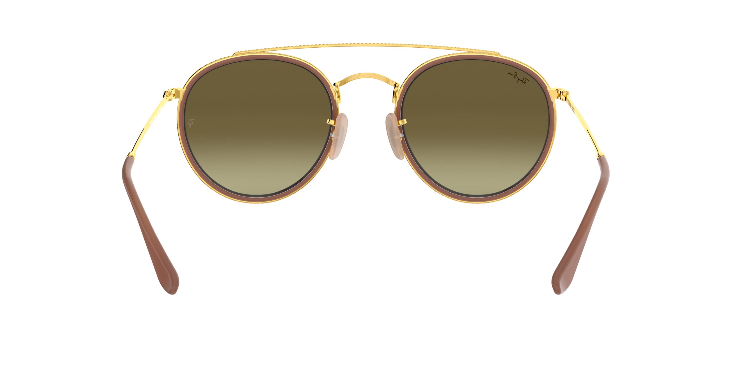 Ray-Ban RB3647N Double Bridge Round Sunglasses, Gold/Brown Gradient Mirrored Pink, 51 mm + 1