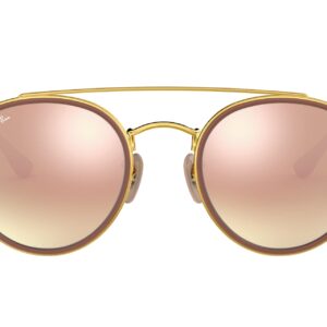 Ray-Ban RB3647N Double Bridge Round Sunglasses, Gold/Brown Gradient Mirrored Pink, 51 mm + 1