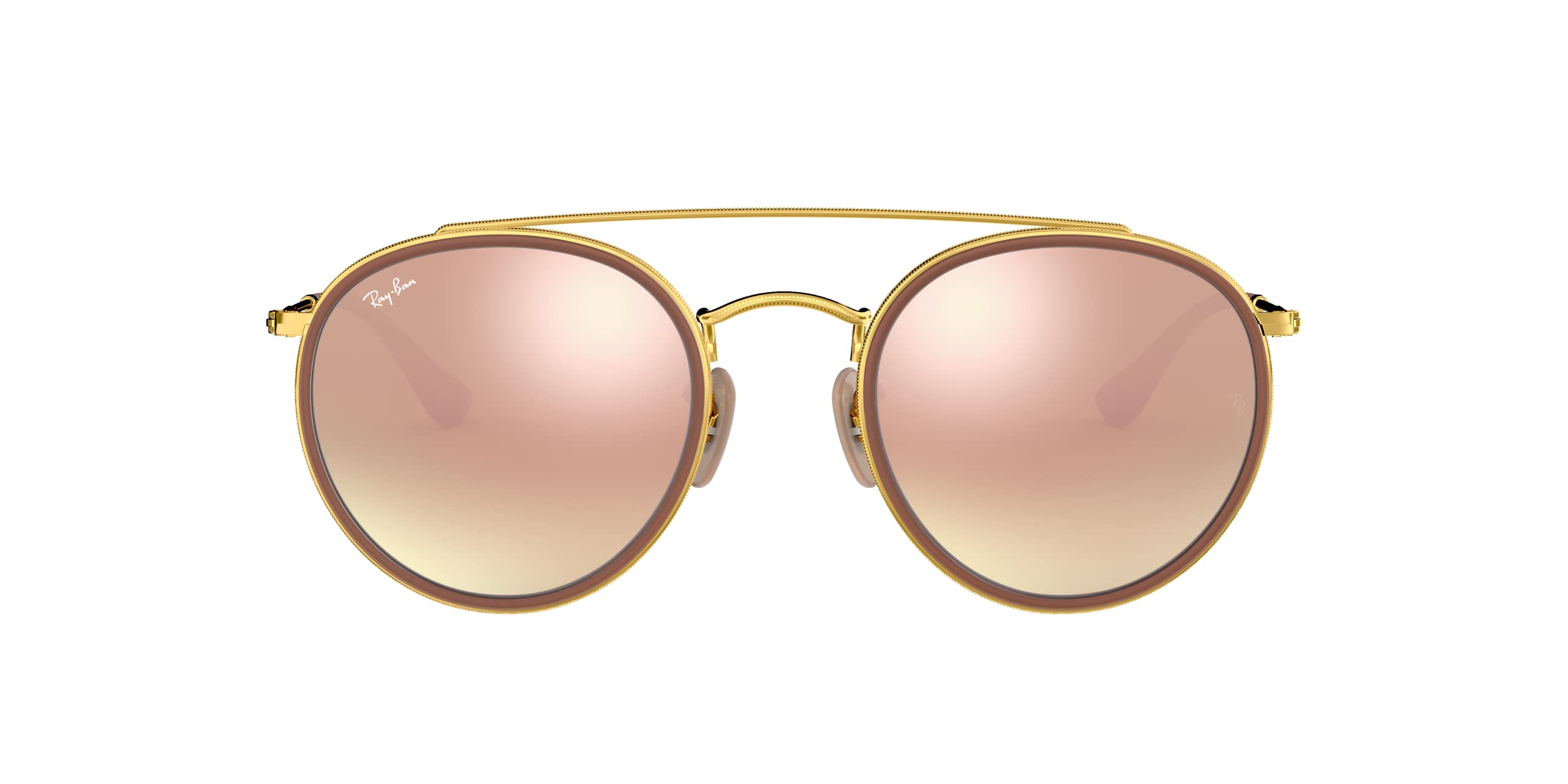 Ray-Ban RB3647N Double Bridge Round Sunglasses, Gold/Brown Gradient Mirrored Pink, 51 mm + 1