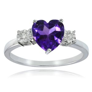 ice gems sterling silver african amethyst and heart ring, size 5