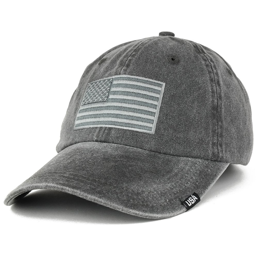 Armycrew USA Flag Embroidered Cotton Washed Low Profile Adustable Cap - Black