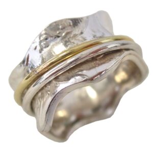 energy stone 925 sterling silver meadow meditation spinner ring for women with rounded brass and silver spinners (style us04) (6.5)