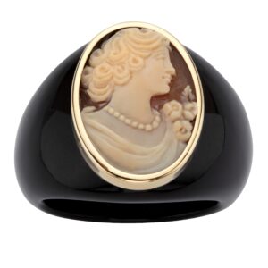 palmbeach 10k yellow gold cameo oval shaped natural black onyx ring sizes 6-10 size 7