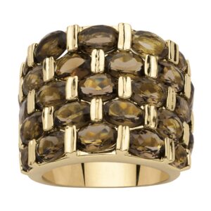 palmbeach yellow gold-plated round genuine smoky quartz five row ring sizes 5-10 size 8