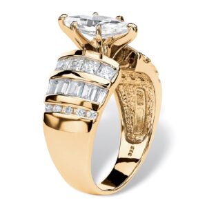 PalmBeach Platinum-Plated Sor Yellow Gold-Plated Sterling Silver Marquise Cut Cubic Zirconia Channel Set Engagement Ring Size 11