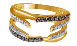 jewel zone us brown & white natural diamond ring wrap guard enhancer in 14k solid yellow gold (0.38 ct)