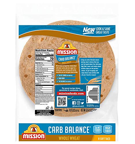 Mission Foods Carb Balance Whole Wheat Soft Taco, 8 ct 2 Bags 0g Trans Fat per serving