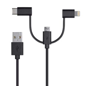 Monoprice 118789 Apple MFi Certified USB to Micro USB + USB Type-C + Lightning Charge And Sync Cable - 3 Feet - Black