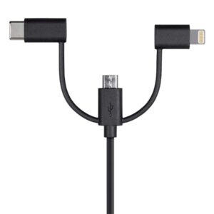 Monoprice 118789 Apple MFi Certified USB to Micro USB + USB Type-C + Lightning Charge And Sync Cable - 3 Feet - Black