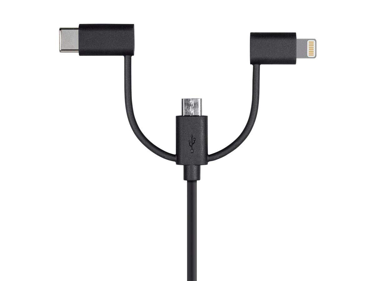 Monoprice 118789 Apple MFi Certified USB to Micro USB + USB Type-C + Lightning Charge And Sync Cable - 3 Feet - Black