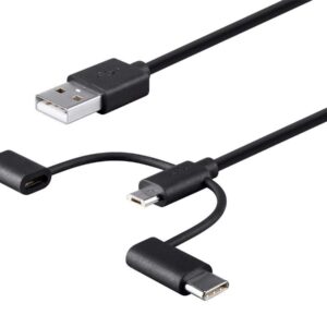 Monoprice 118789 Apple MFi Certified USB to Micro USB + USB Type-C + Lightning Charge And Sync Cable - 3 Feet - Black