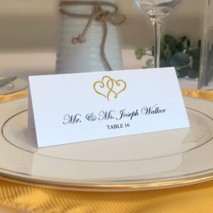 linked hearts printable place cards, gold (choose color), set of 60 (10 sheets), laser & inkjet printers - wedding, party, dinner, and special events - made in the usa