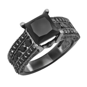 dazzlingrock collection 5.00 carat (ctw) black rhodium plated 10k black cz bridal engagement ring 5 ct, white gold, size 5