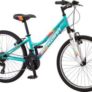 Schwinn High Timber Mountain Bike for Youth Boys Girls, 24-Inch Wheels, 21-Speeds, Front Suspension, Steel Frame and Alloy Linear Pull Brakes, Teal