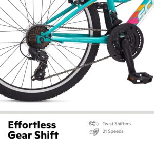 Schwinn High Timber Mountain Bike for Youth Boys Girls, 24-Inch Wheels, 21-Speeds, Front Suspension, Steel Frame and Alloy Linear Pull Brakes, Teal