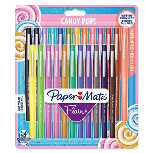 Paper Mate Flair Felt Tip Pens | Medium Point (0.7 mm) Marker Pens | Assorted Candy Pop Colouring Pens | for Kids & Adult Colouring, Journalling & More | 24 Count