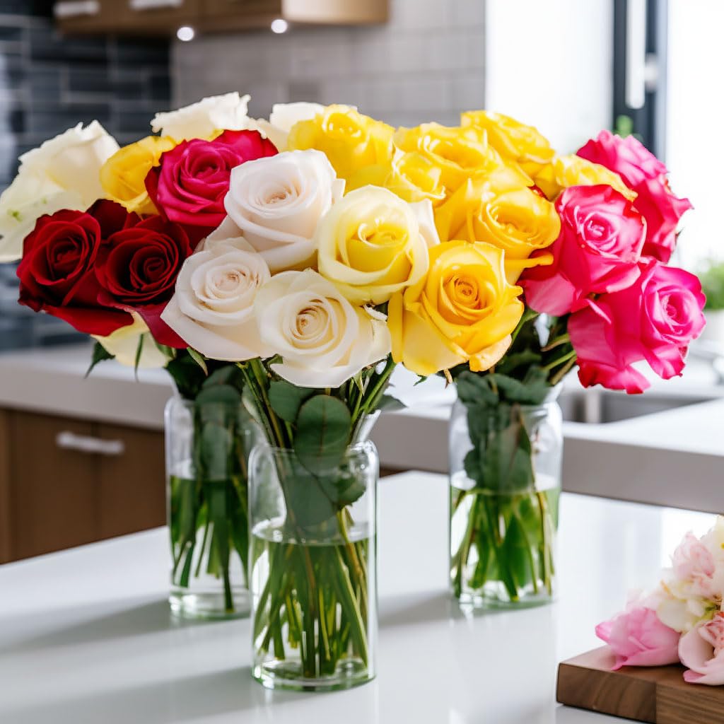 100 Assorted Roses- Fresh Cut Flowers- 4 Colors (OM)