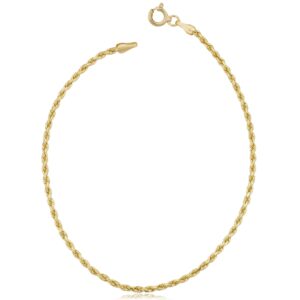 kooljewelry 10k yellow gold rope chain bracelet (1.8 mm, 7.5 inch)