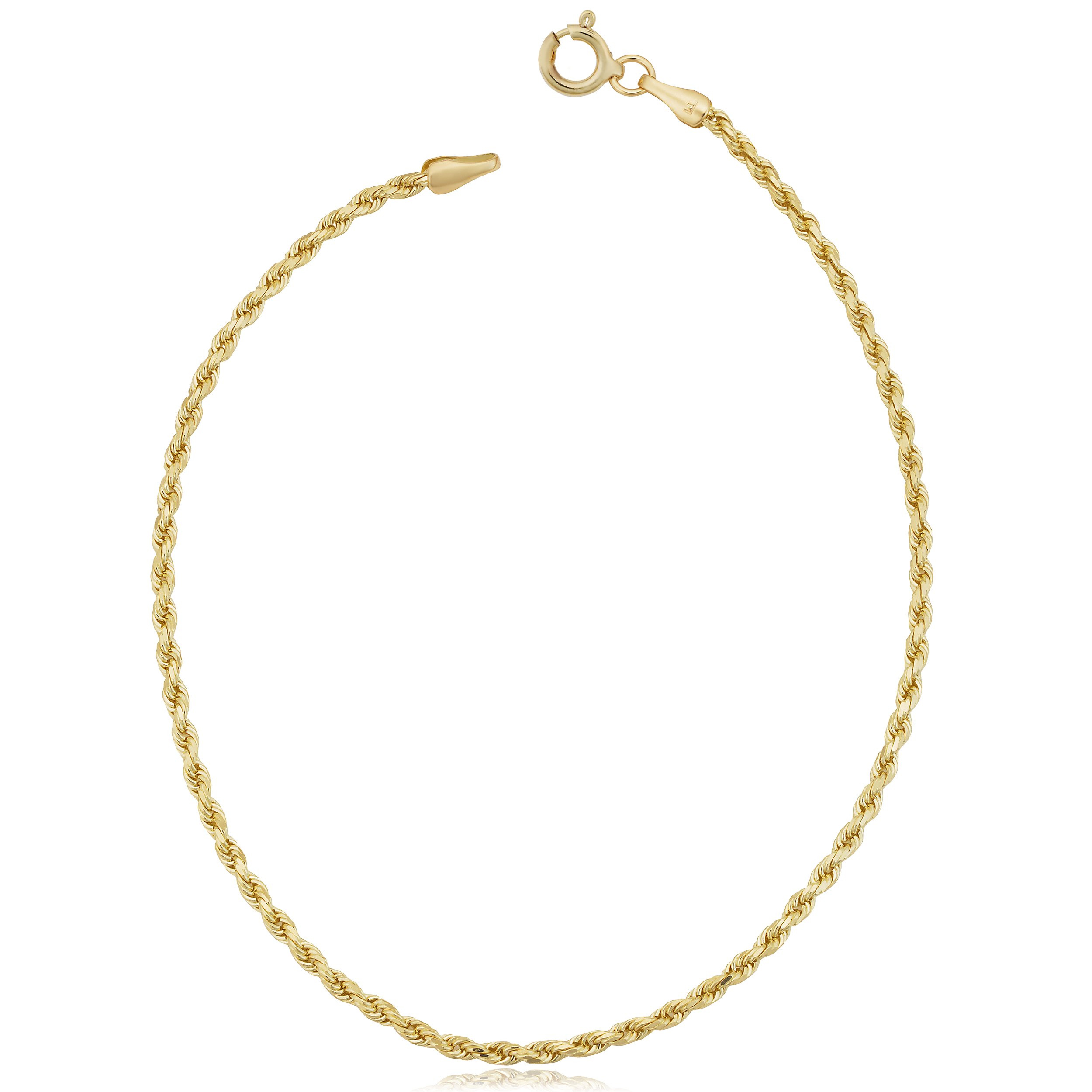 Kooljewelry 10k Yellow Gold Rope Chain Bracelet (1.8 mm, 7.5 inch)