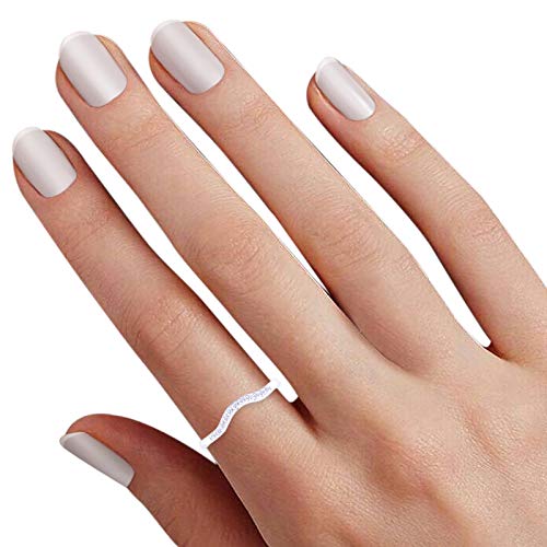 Jewel Zone US Round Cut White Natural Diamond Accent Curved Wedding Band Ring 14k White Gold Over Sterling Silver Stackable Band Rings for Women (0.06 Cttw) Ring Size-6