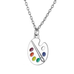 teamer trendy enamel artist paint palette and brush with thin pendant necklace jewelry for women