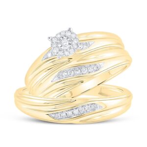 jewels by lux 10k yellow gold diamond his & hers matching trio wedding engagement bridal ring set 1/5 cttw ring size 11