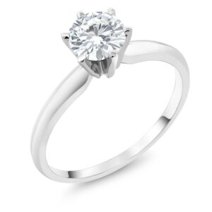 14k white gold forever classic moissanite from charles & colvard solitaire engagement ring for women (0.80 cttw, round 6mm, available in size 5,6,7,8,9)