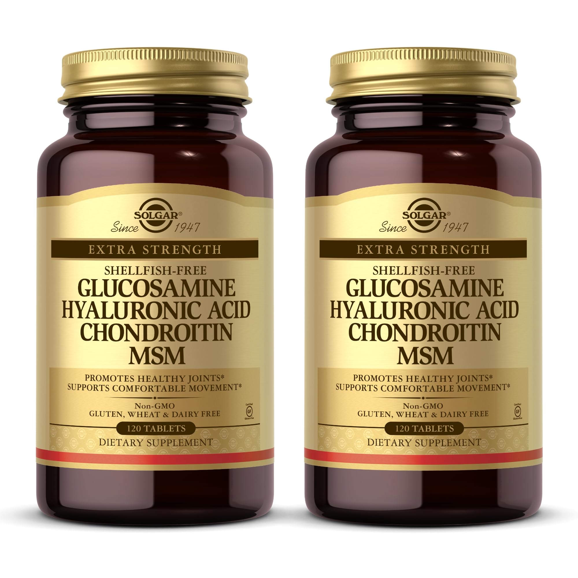 SOLGAR Glucosamine Hyaluronic Acid Chondroitin MSM - 120 Tablets, Pack of 2 - Promotes Healthy Joints, Supports Comfortable Movement - Non-GMO, Gluten Free - 80 Total Servings