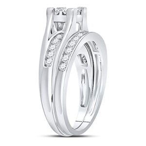 Jewels By Lux 10kt White Gold Womens Diamond Princess Bridal Wedding Engagement Ring Band Set 7/8 Cttw Ring Size 5.5