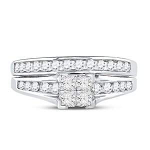 Jewels By Lux 10kt White Gold Womens Diamond Princess Bridal Wedding Engagement Ring Band Set 7/8 Cttw Ring Size 5.5