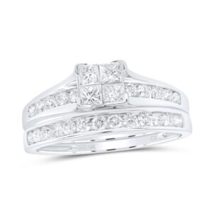 jewels by lux 10kt white gold womens diamond princess bridal wedding engagement ring band set 7/8 cttw ring size 8.5