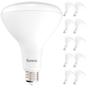 sunco lighting - 10 pack br40 light bulbs, led indoor flood light, dimmable, cri94 5000k daylight, 100w equivalent 17w, 1400 lumens, e26 base, indoor home recessed can lights, high lumens - ul